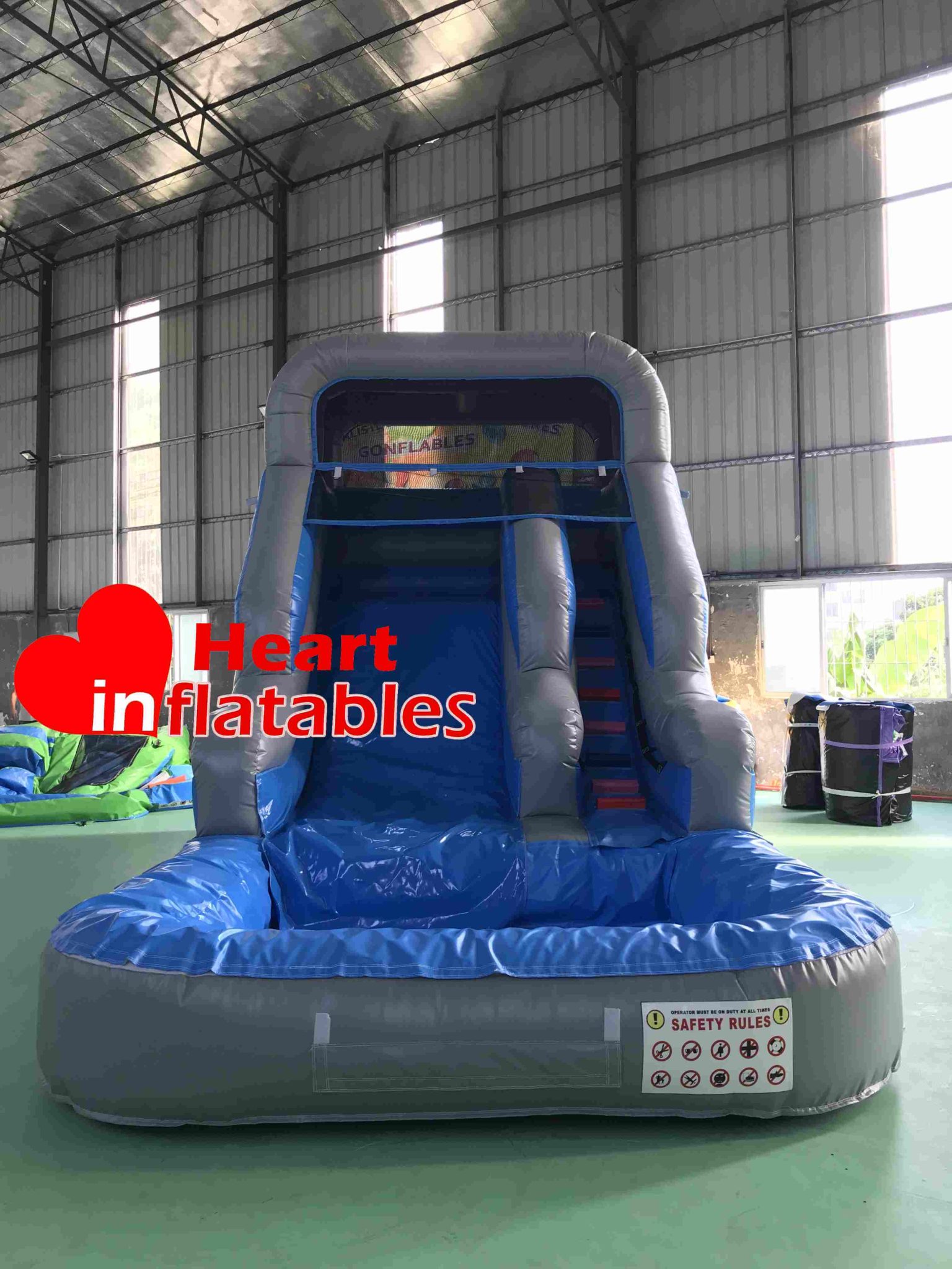 14ft Grey Water Slide - Heart Inflatables Factory