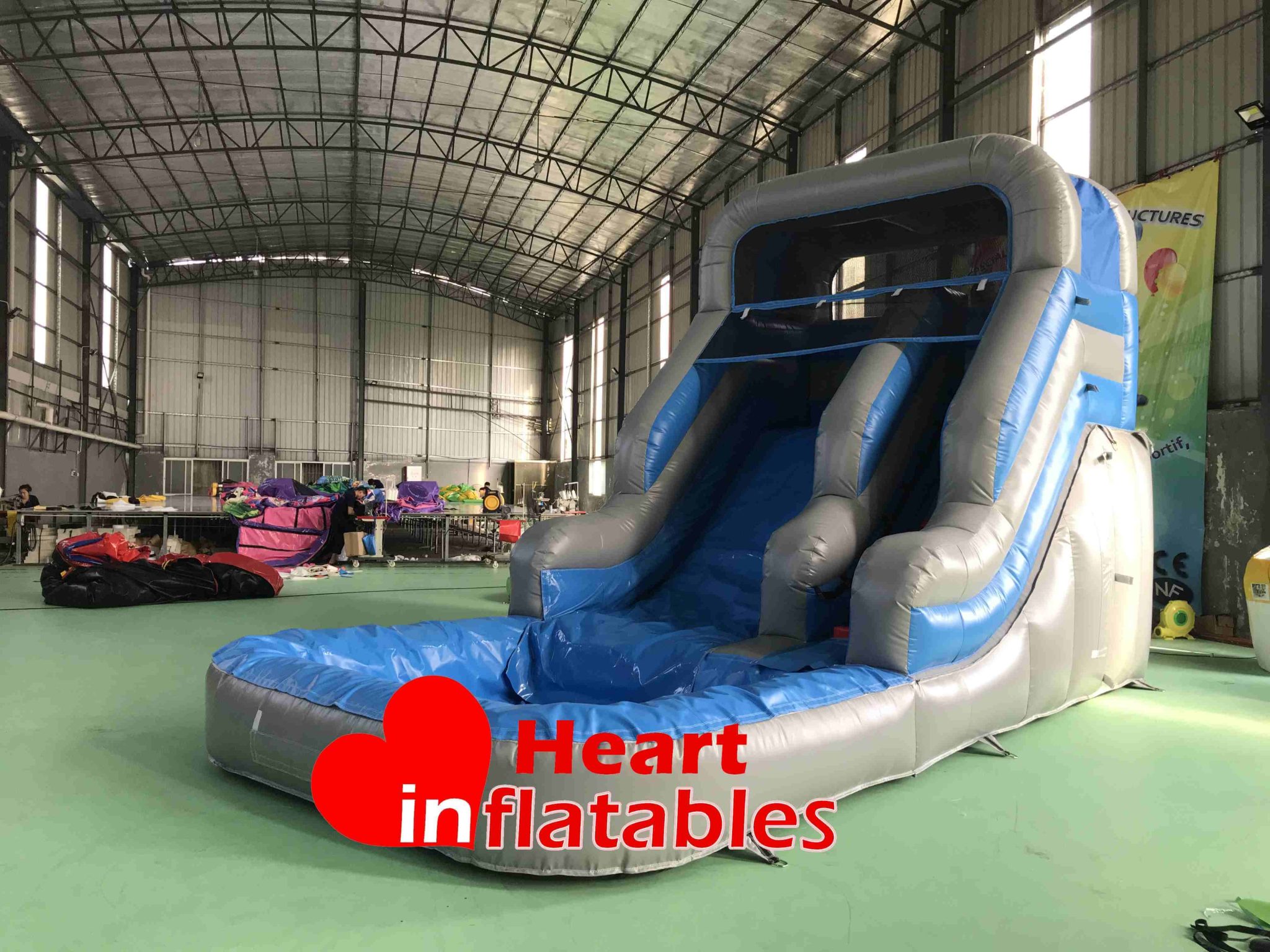 14ft Grey Water Slide - Heart Inflatables Factory